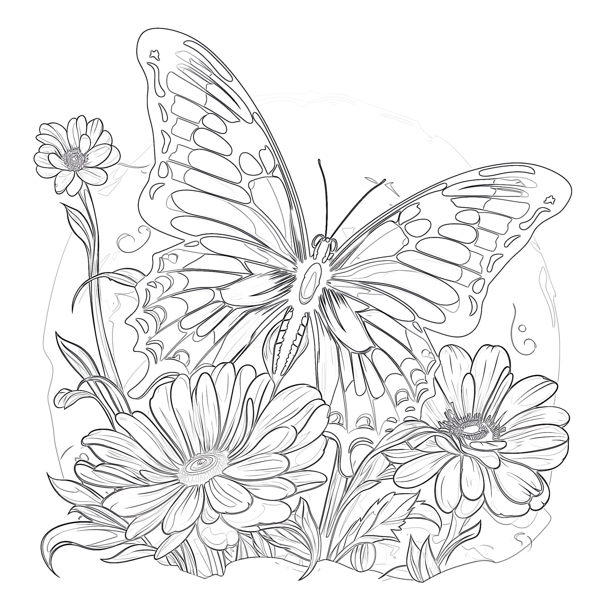 Butterfly On A Flower Coloring Pages | Coloring Pages Mimi Panda