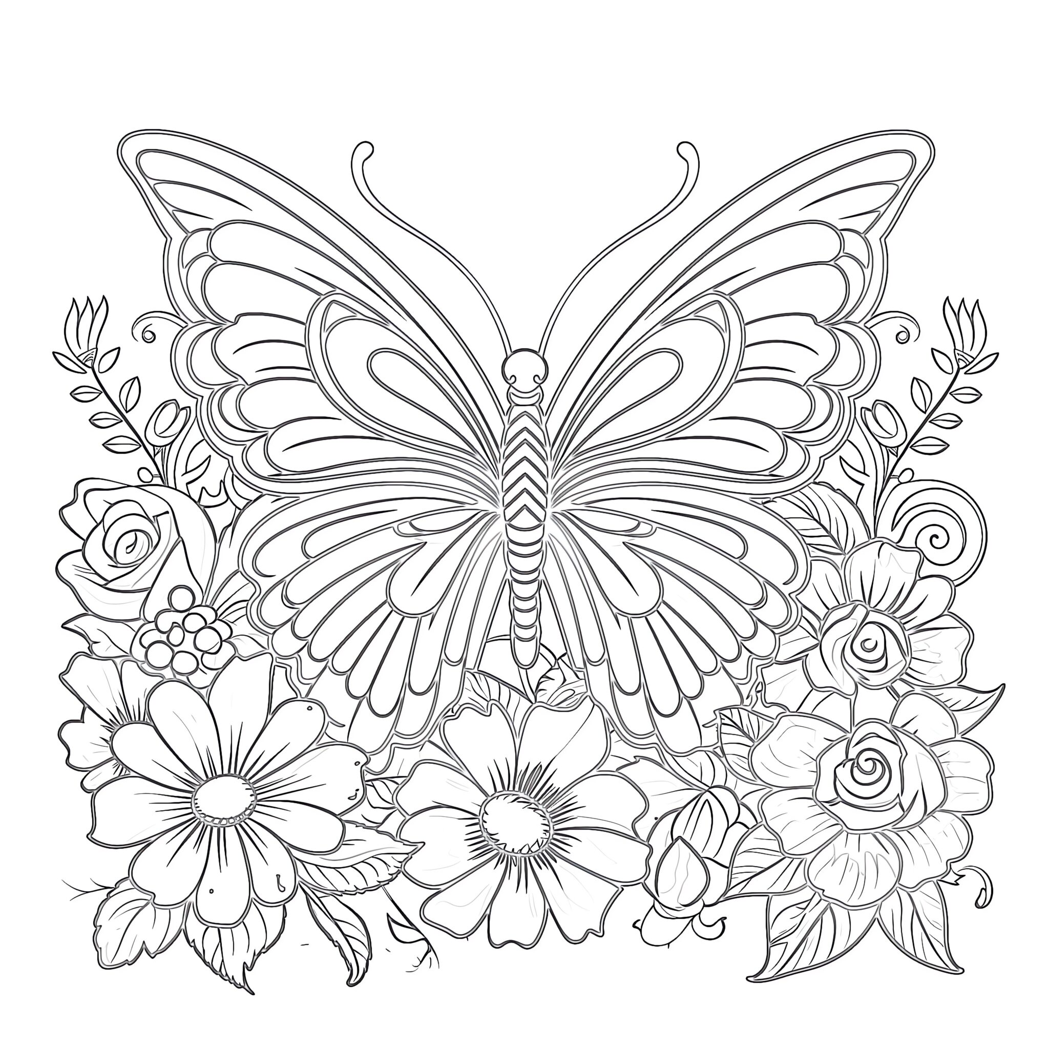 Butterfly On Flower Coloring Page Coloring Pages Mimi Panda