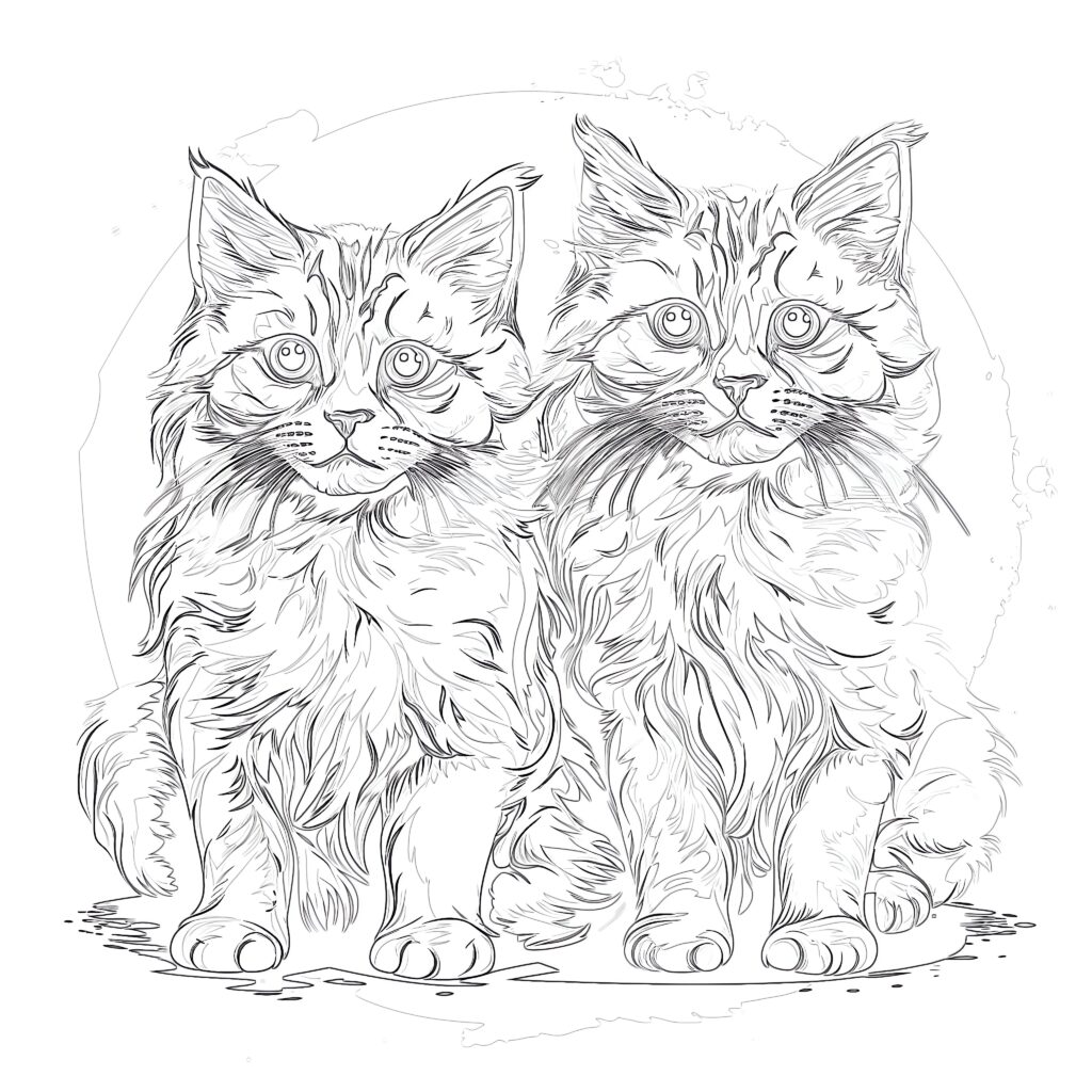 Cat with Kittens Coloring Page | Coloring Pages Mimi Panda