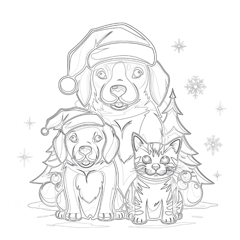 Christmas Cats And Dogs Coloring Pages | Coloring Pages Mimi Panda