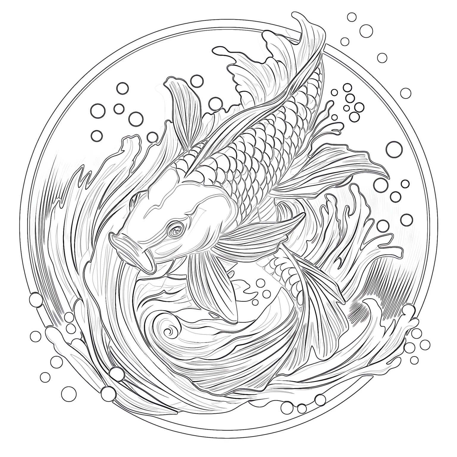 Big Fish with Splashes Coloring Page | Coloring Pages Mimi Panda