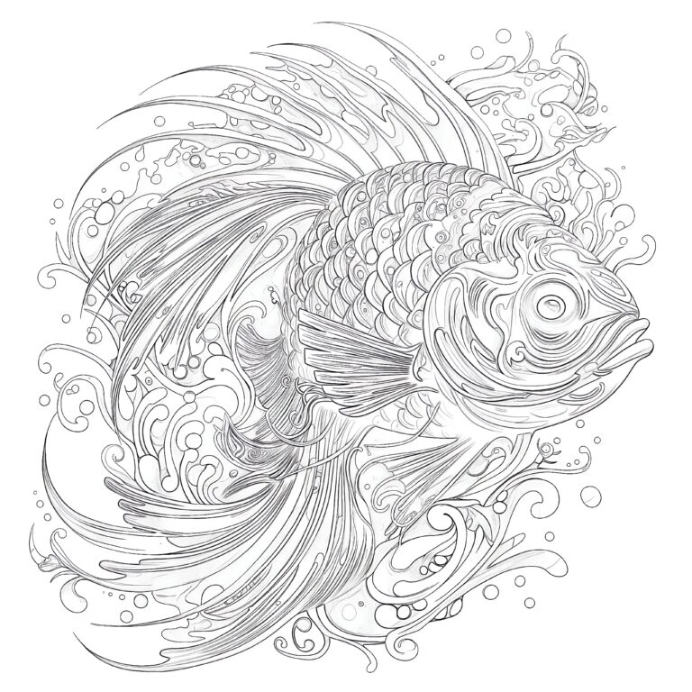 Koi Fish in Vintage Style Coloring Page | Coloring Pages Mimi Panda