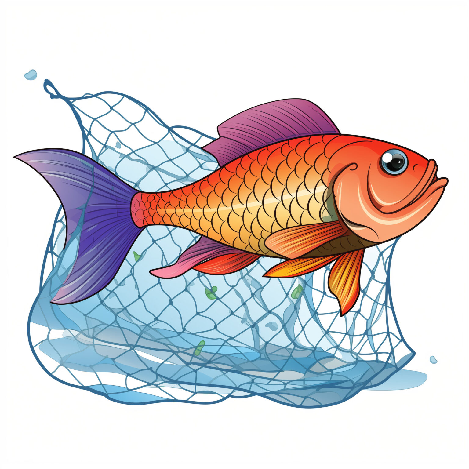 Fishing Net Coloring Page | Coloring Pages Mimi Panda