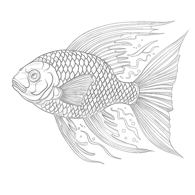 Big Fish with Splashes Coloring Page | Coloring Pages Mimi Panda