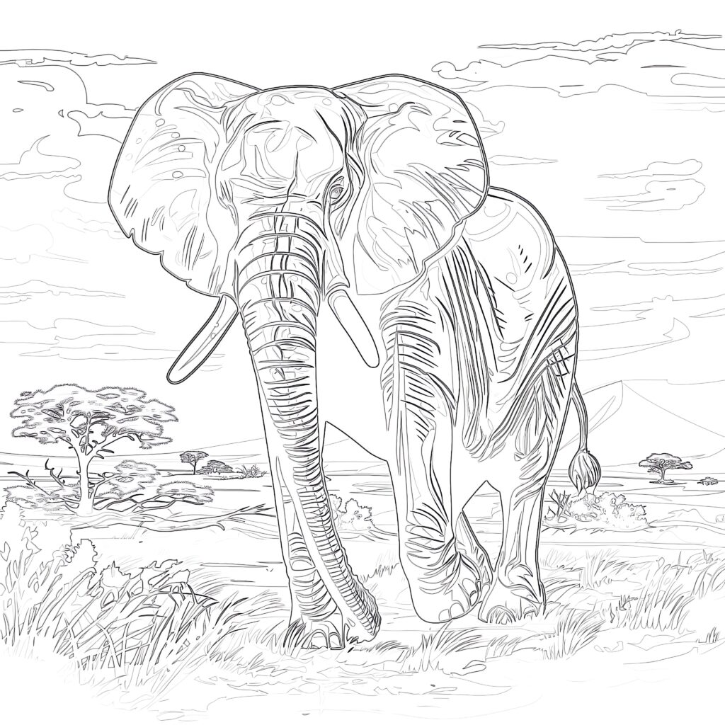 Colouring Page Elephant | Coloring Pages Mimi Panda