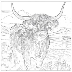 Highland Cow Coloring Sheet | Coloring Pages Mimi Panda
