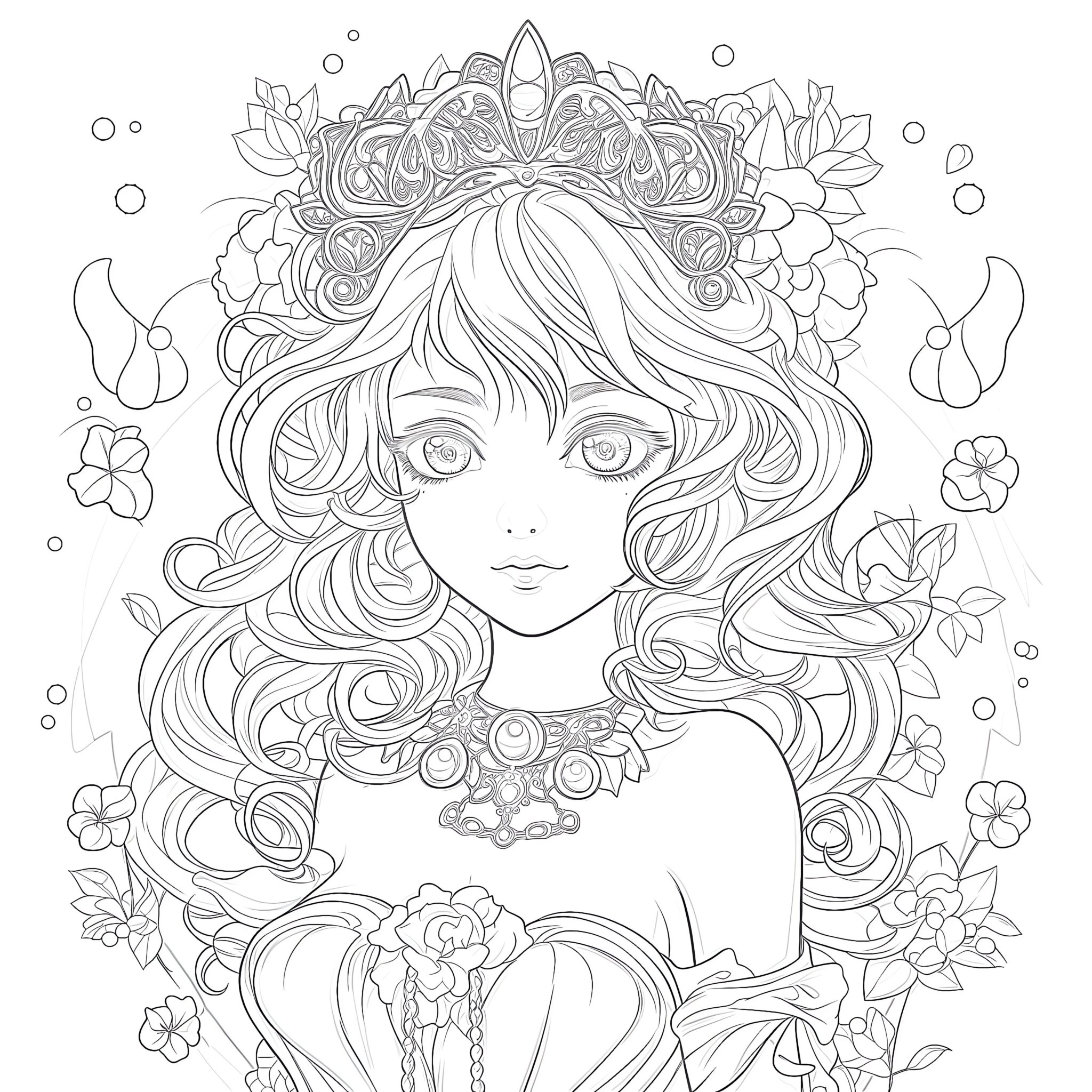 Anime Princess Coloring Page | Coloring Pages Mimi Panda