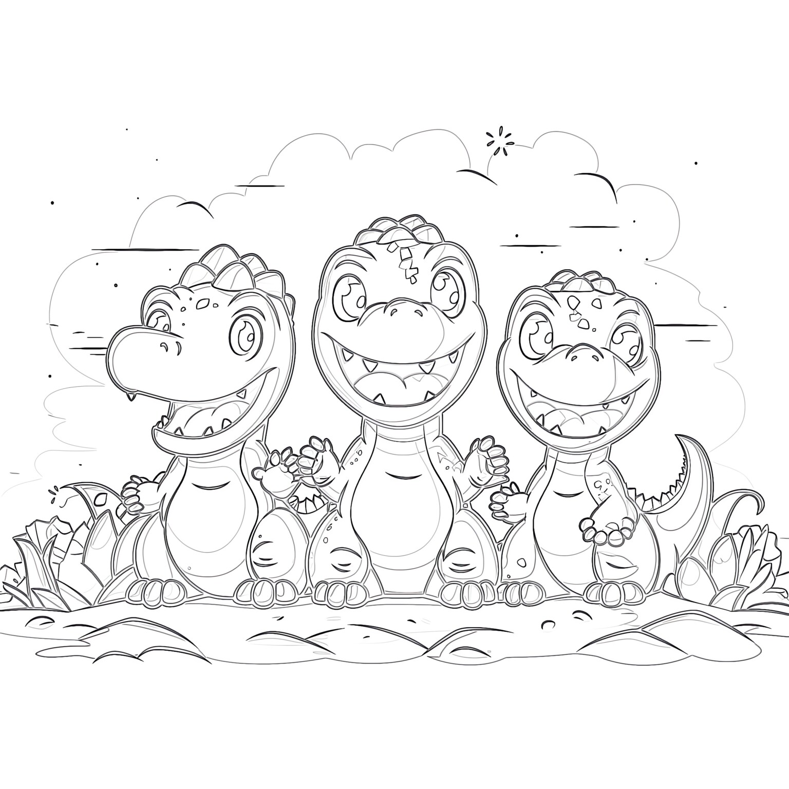 Coloring Pages Cute Dinosaurs | Coloring Pages Mimi Panda