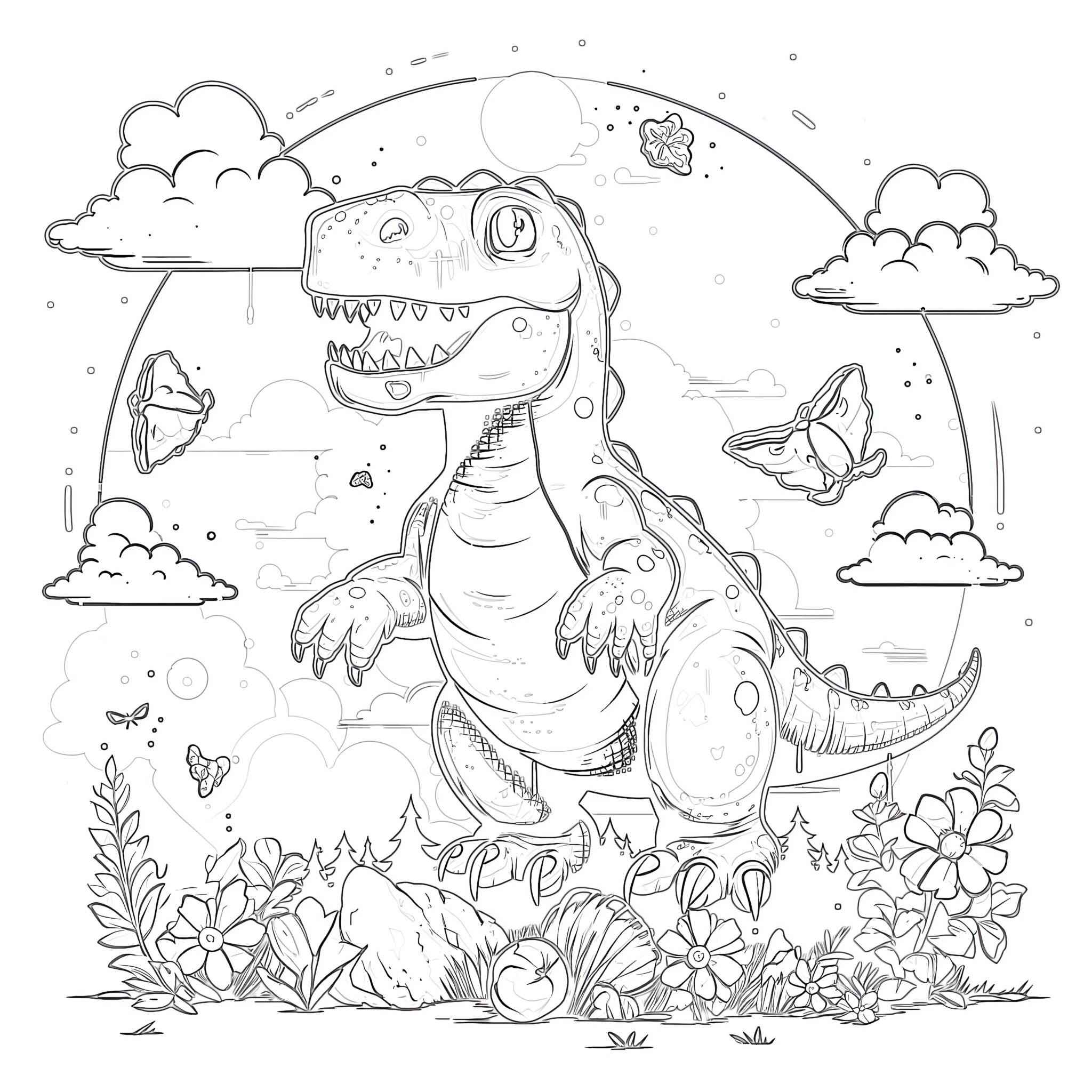 T Rex Colouring In Pages | Coloring Pages Mimi Panda