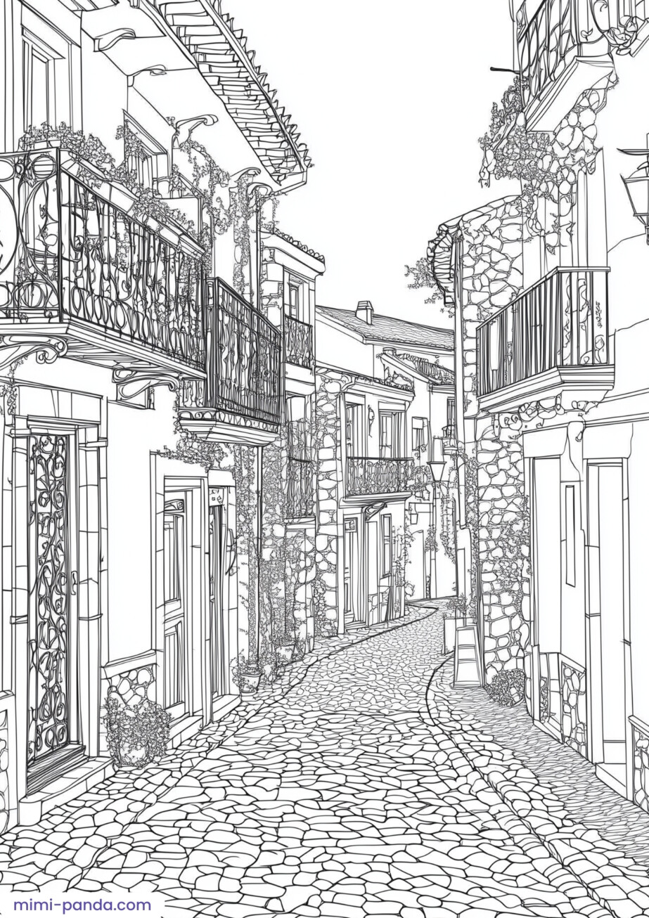 Architecture Coloring Book – Free Printable Pages | Mimi Panda