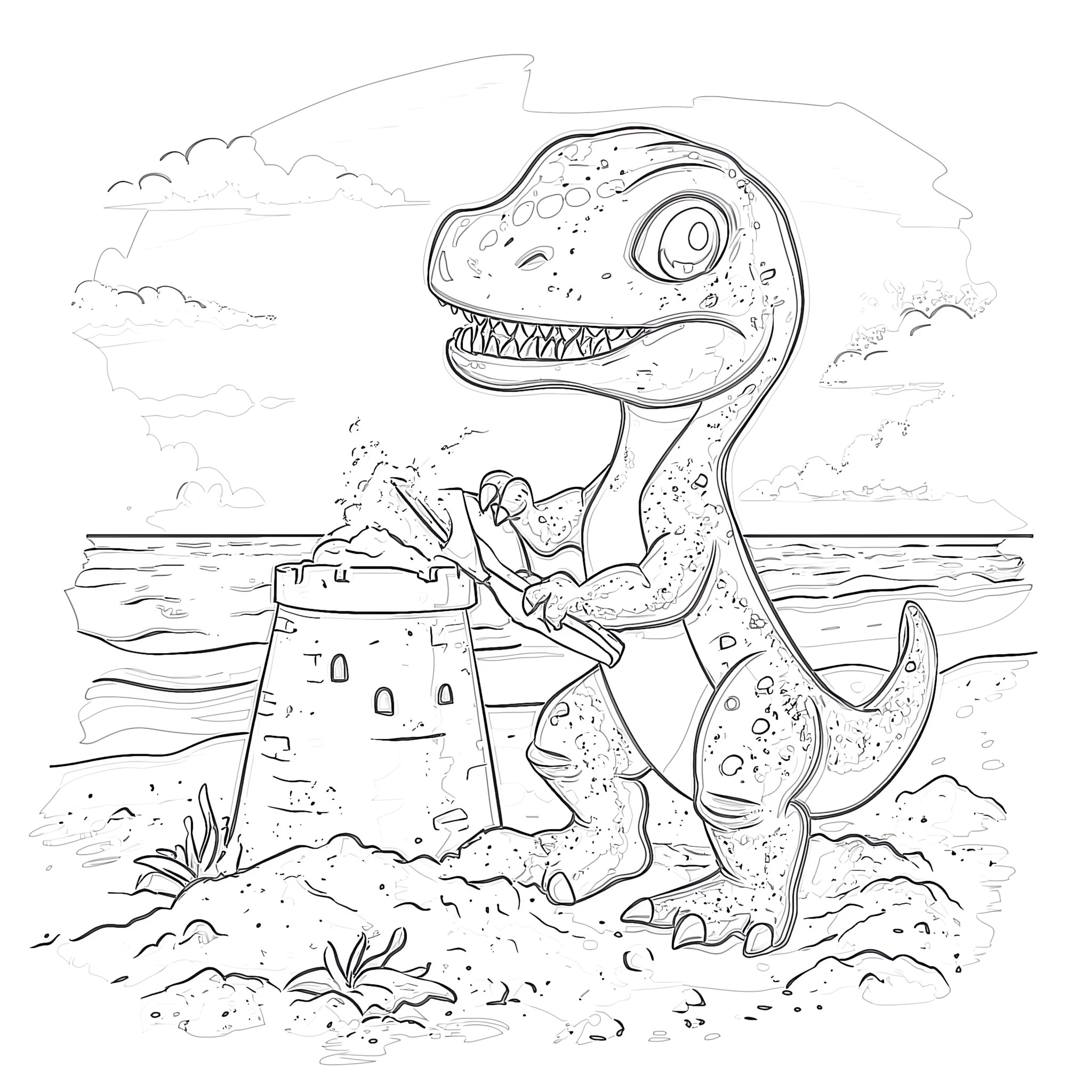 Blue Velociraptor Coloring Page | Coloring Pages Mimi Panda
