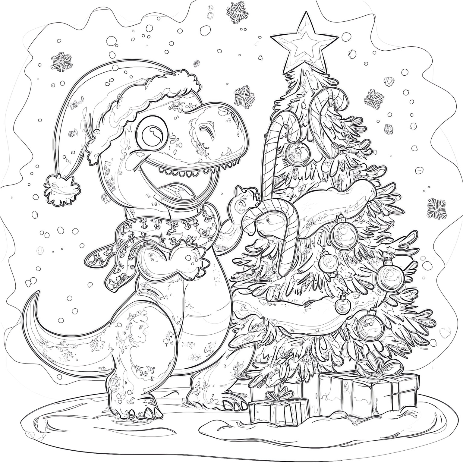 Christmas Dinosaur Coloring Page | Coloring Pages Mimi Panda