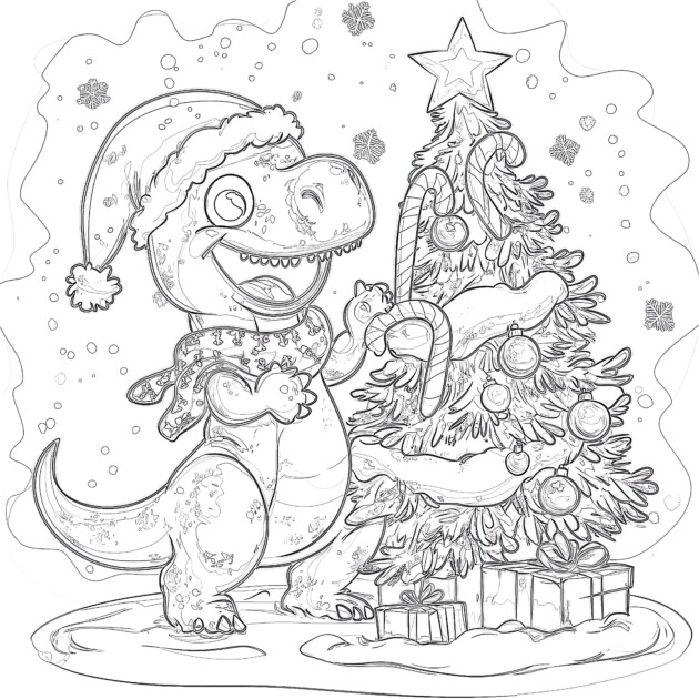 Christmas Dinosaur Coloring Page | Coloring Pages Mimi Panda