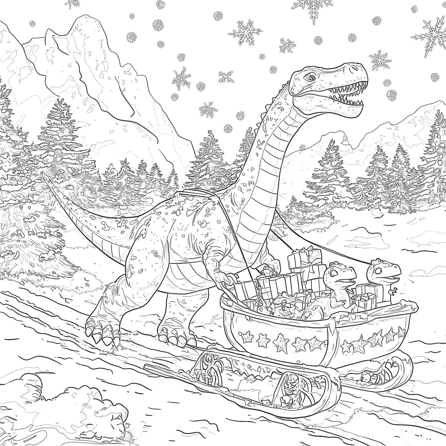 Christmas Dinosaur Coloring Sheets | Coloring Pages Mimi Panda