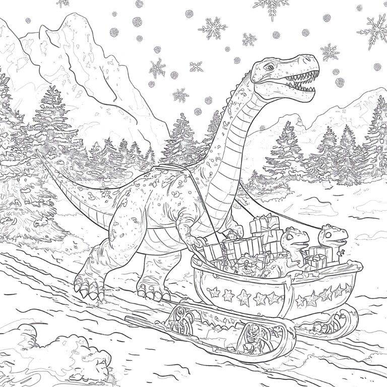 Christmas Dinosaur Coloring Sheets | Coloring Pages Mimi Panda