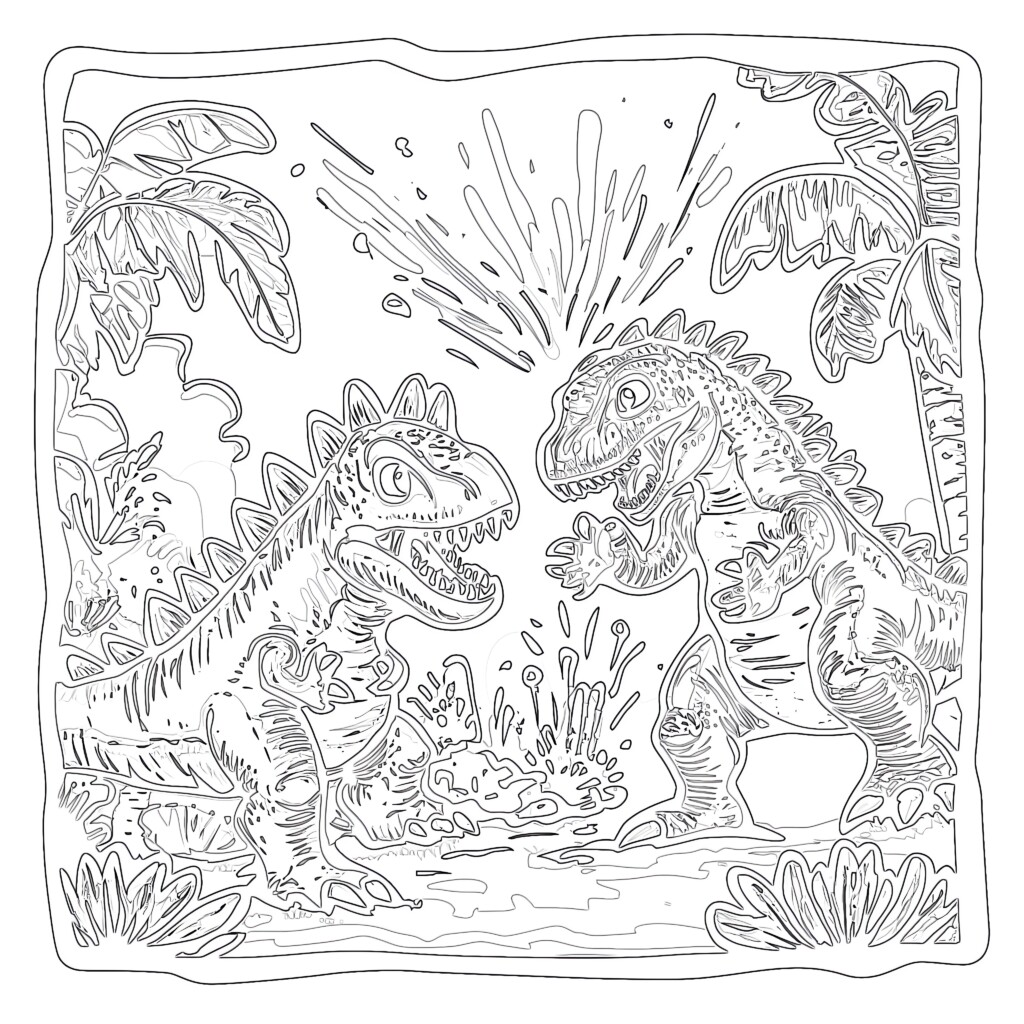 Dinosaur Fighting Coloring Pages | Coloring Pages Mimi Panda