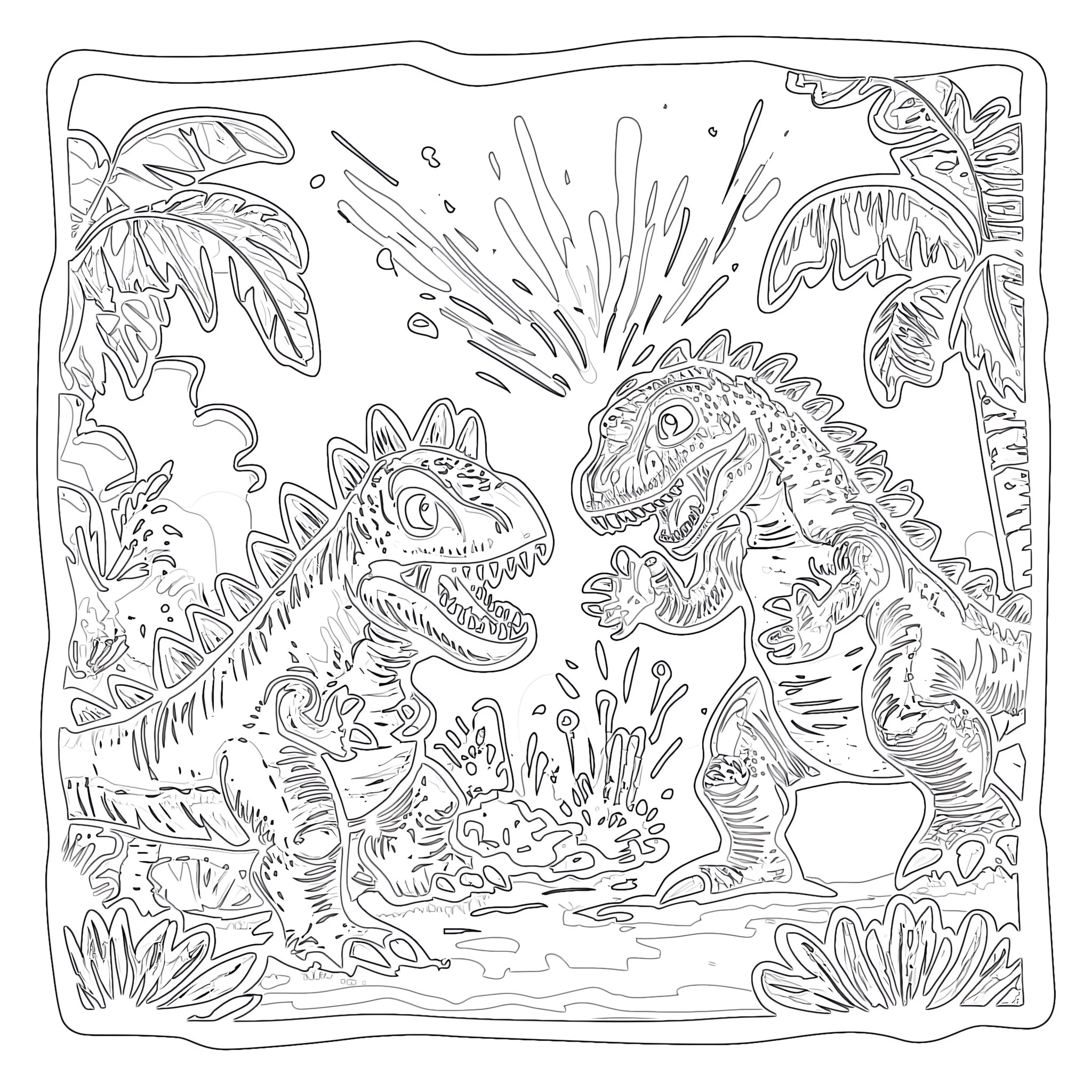 Dinosaur Fighting Coloring Pages | Coloring Pages Mimi Panda