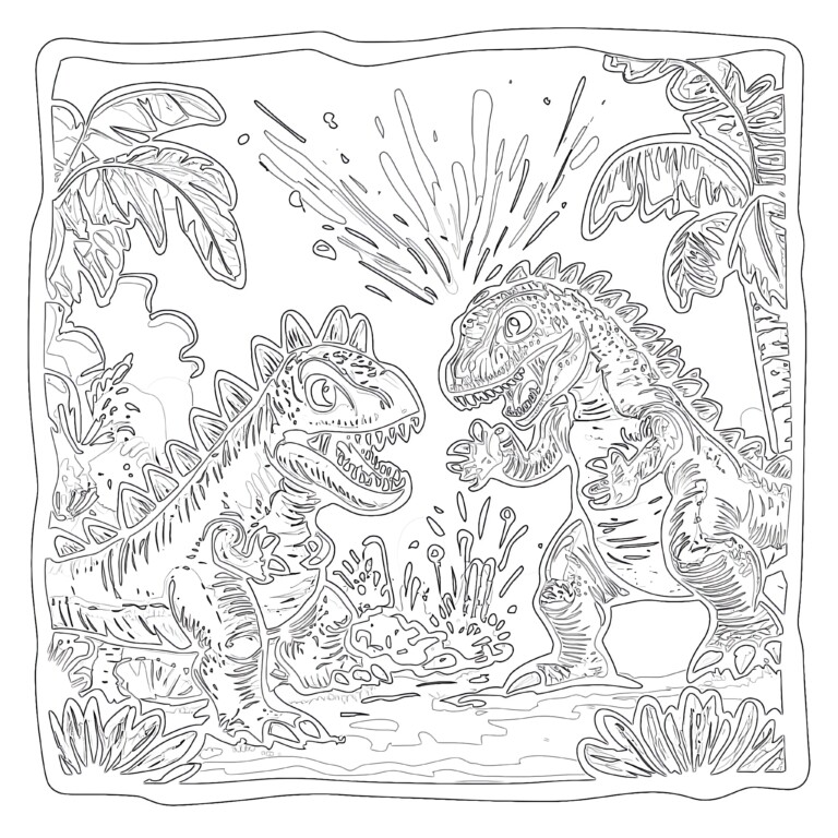 Dinosaur Fighting Coloring Pages | Coloring Pages Mimi Panda