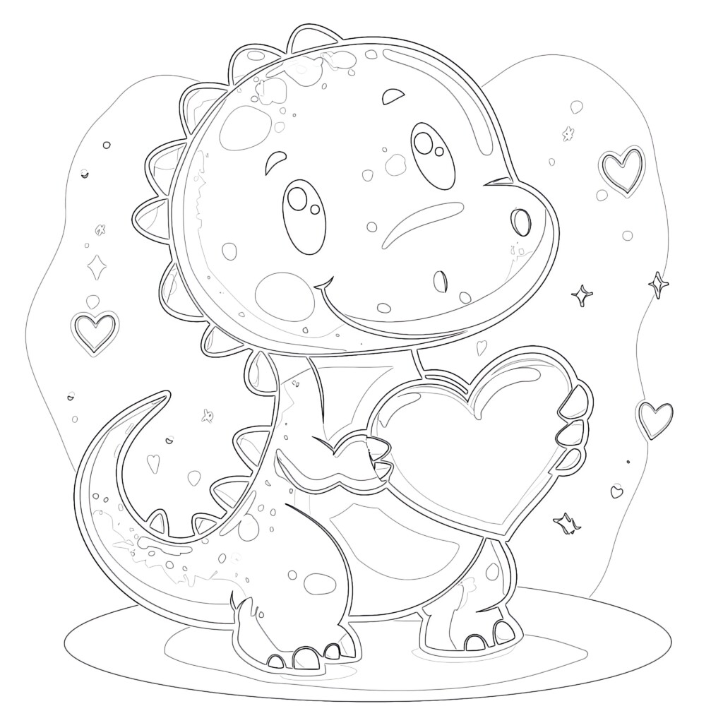 Dinosaur Valentine Coloring Page | Coloring Pages Mimi Panda