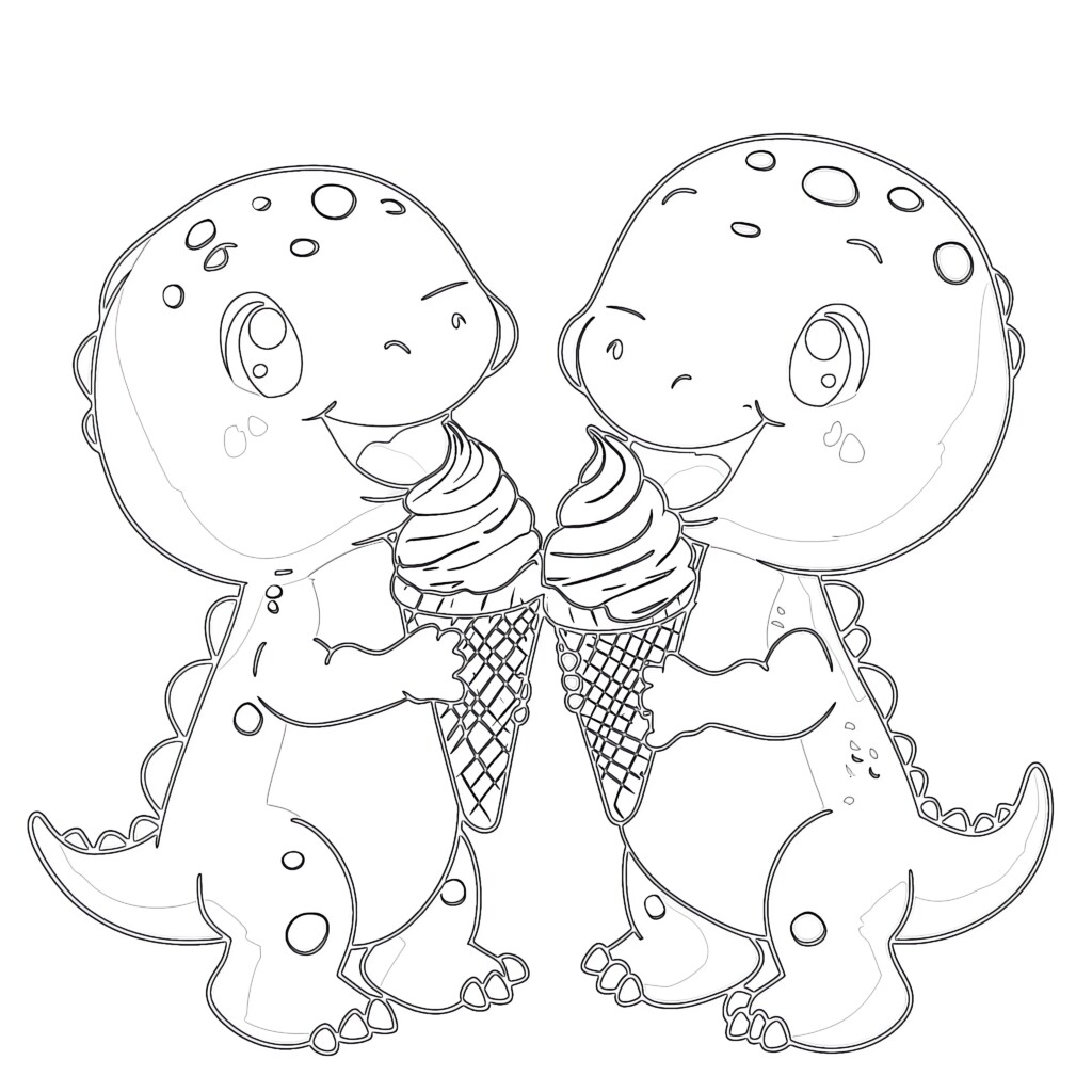 Easy Cute Dinosaur Coloring Pages | Coloring Pages Mimi Panda