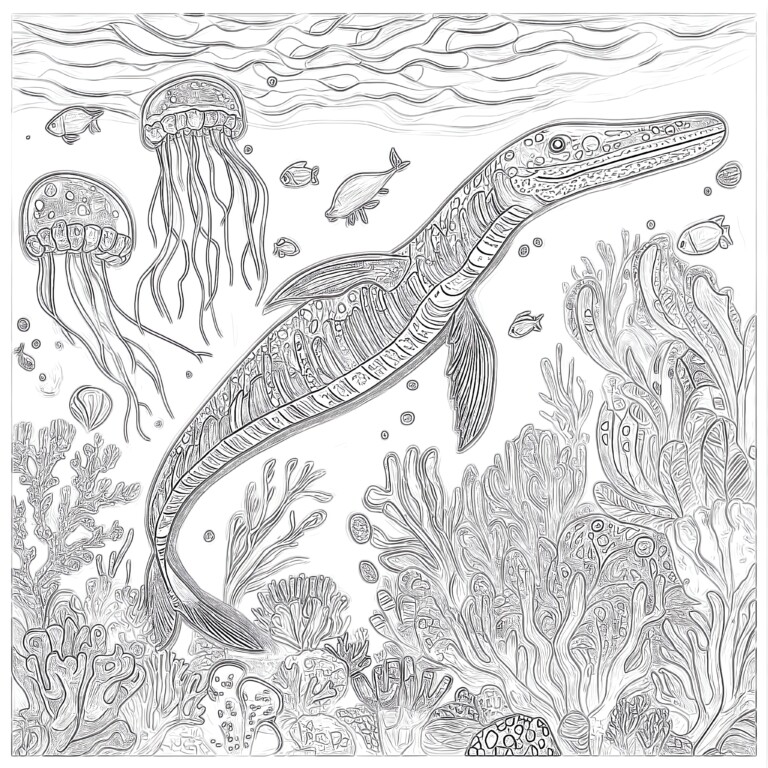 Elasmosaurus Coloring Page | Coloring Pages Mimi Panda