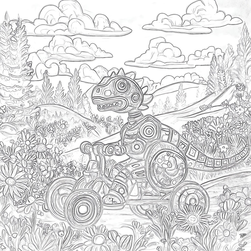 Robot Dinosaur Coloring Page | Coloring Pages Mimi Panda