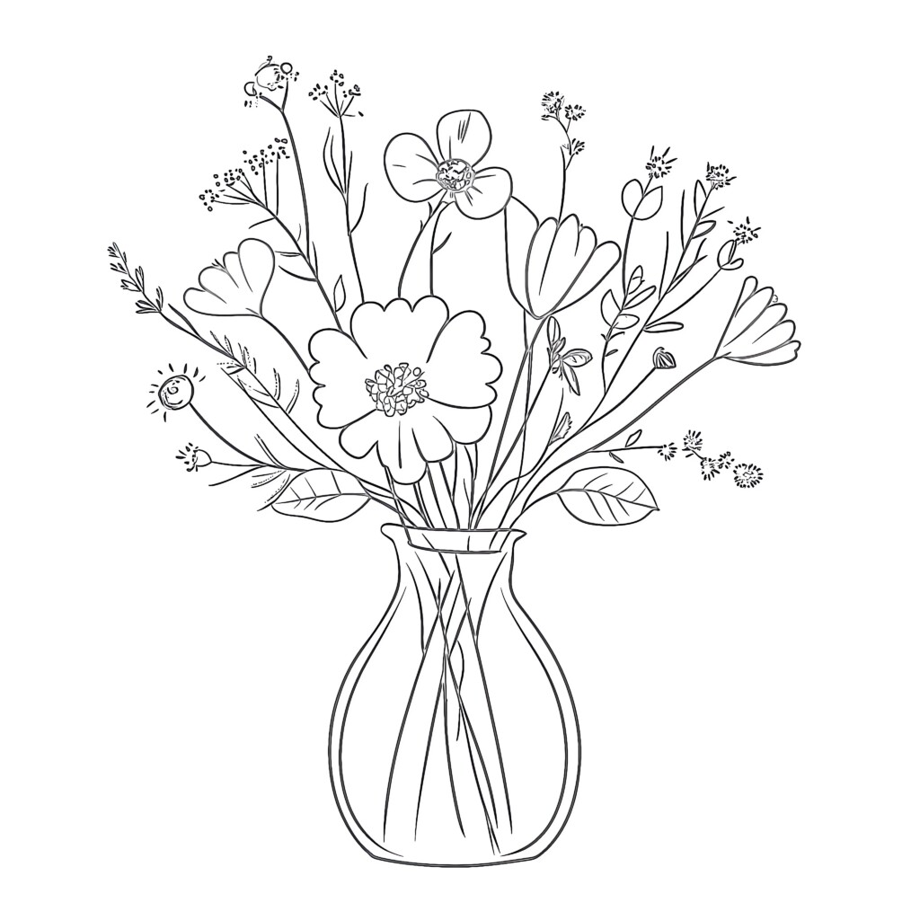 Printable Flower Bouquet Coloring Pages | Coloring Pages Mimi Panda