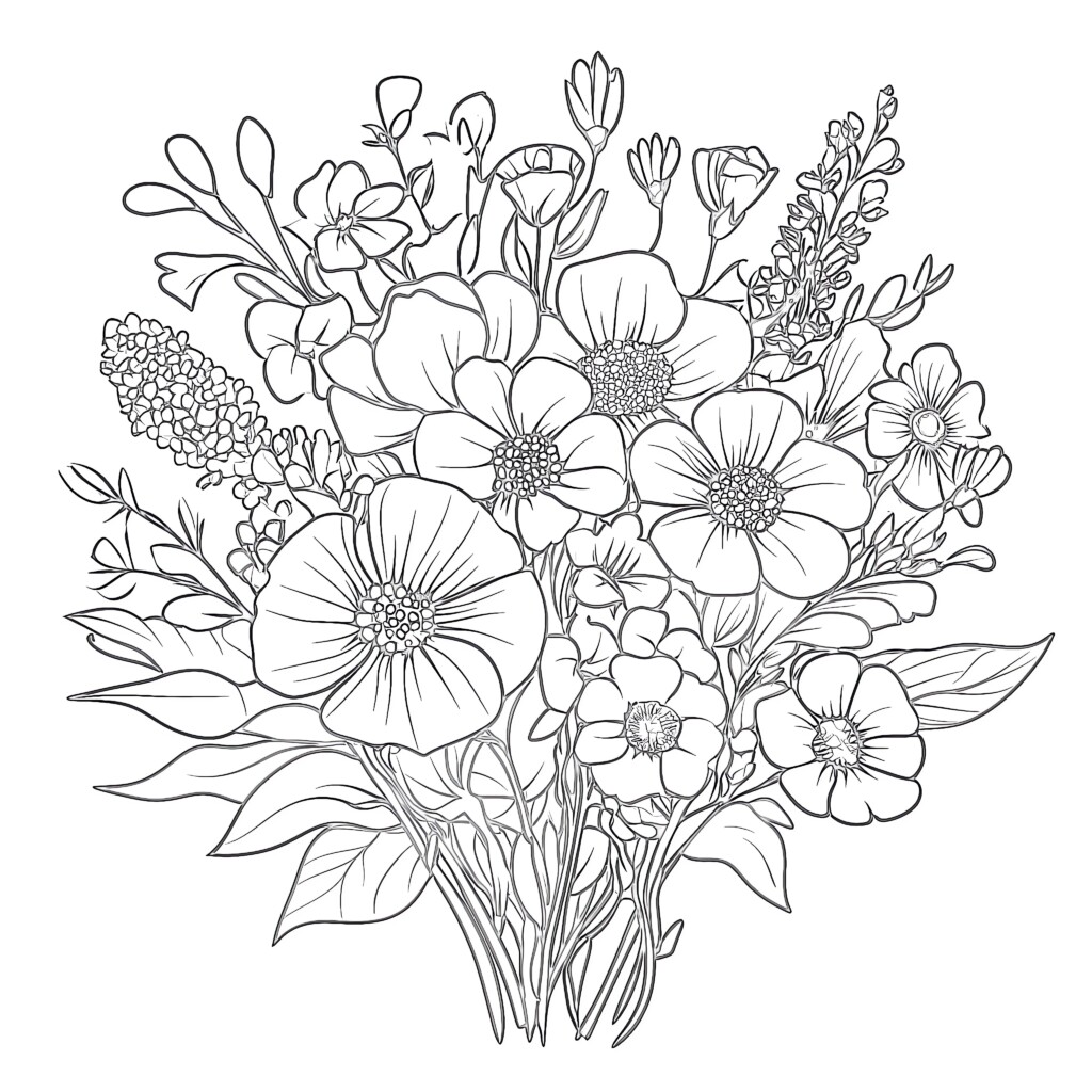 Bouquet Of Flowers Coloring Sheet | Coloring Pages Mimi Panda