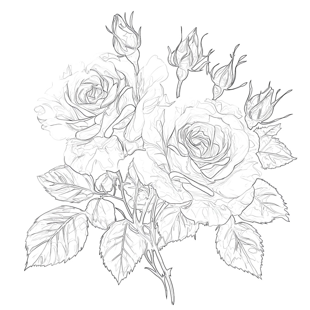 Bouquet Of Roses Coloring Pages | Coloring Pages Mimi Panda