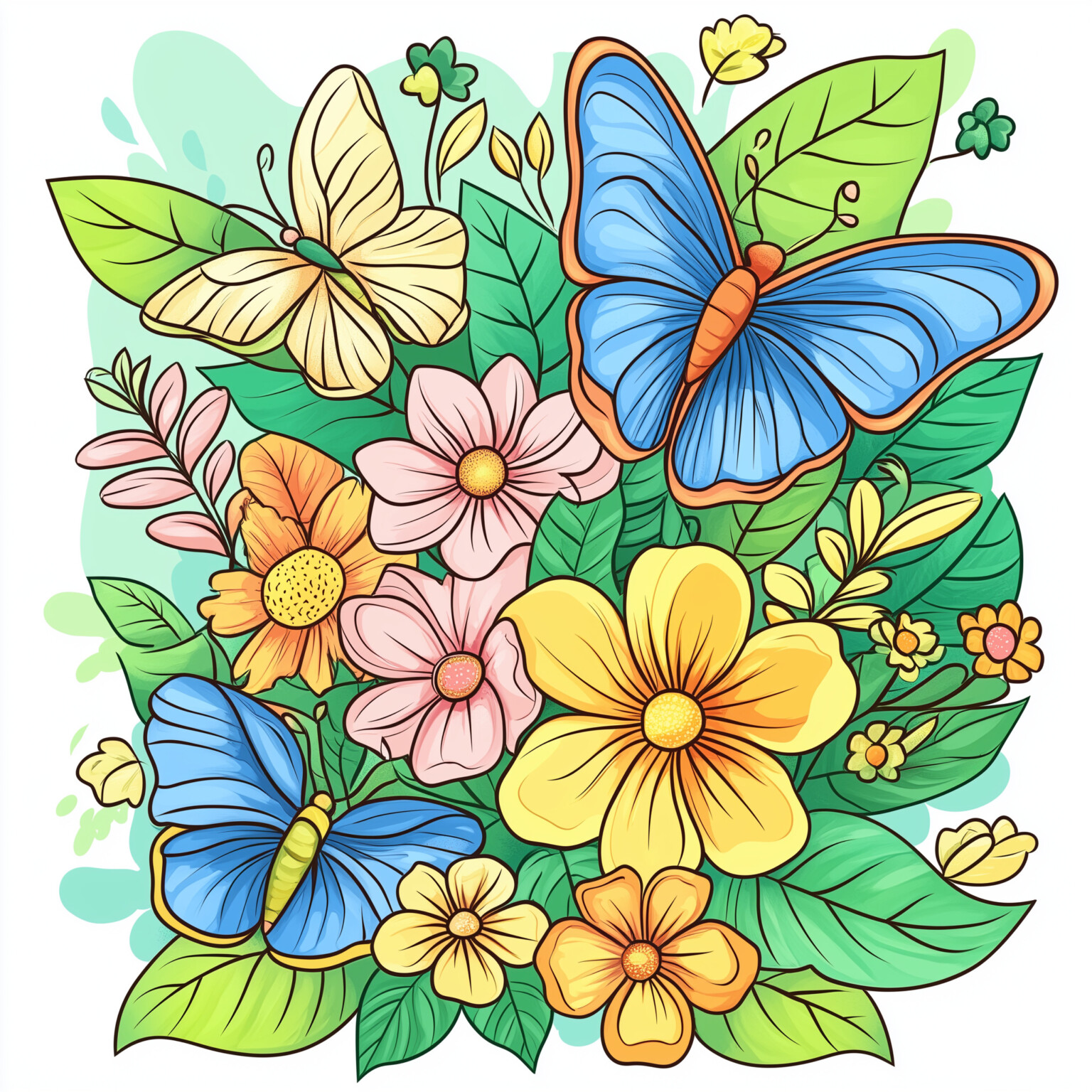 Butterfly And Flower Coloring Page | Coloring Pages Mimi Panda