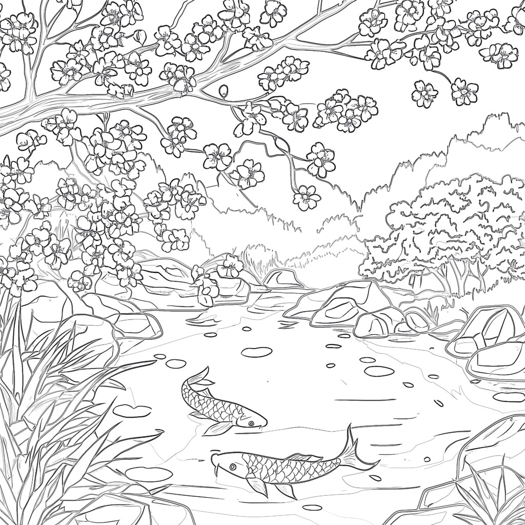 Cherry Blossom Coloring Page | Coloring Pages Mimi Panda