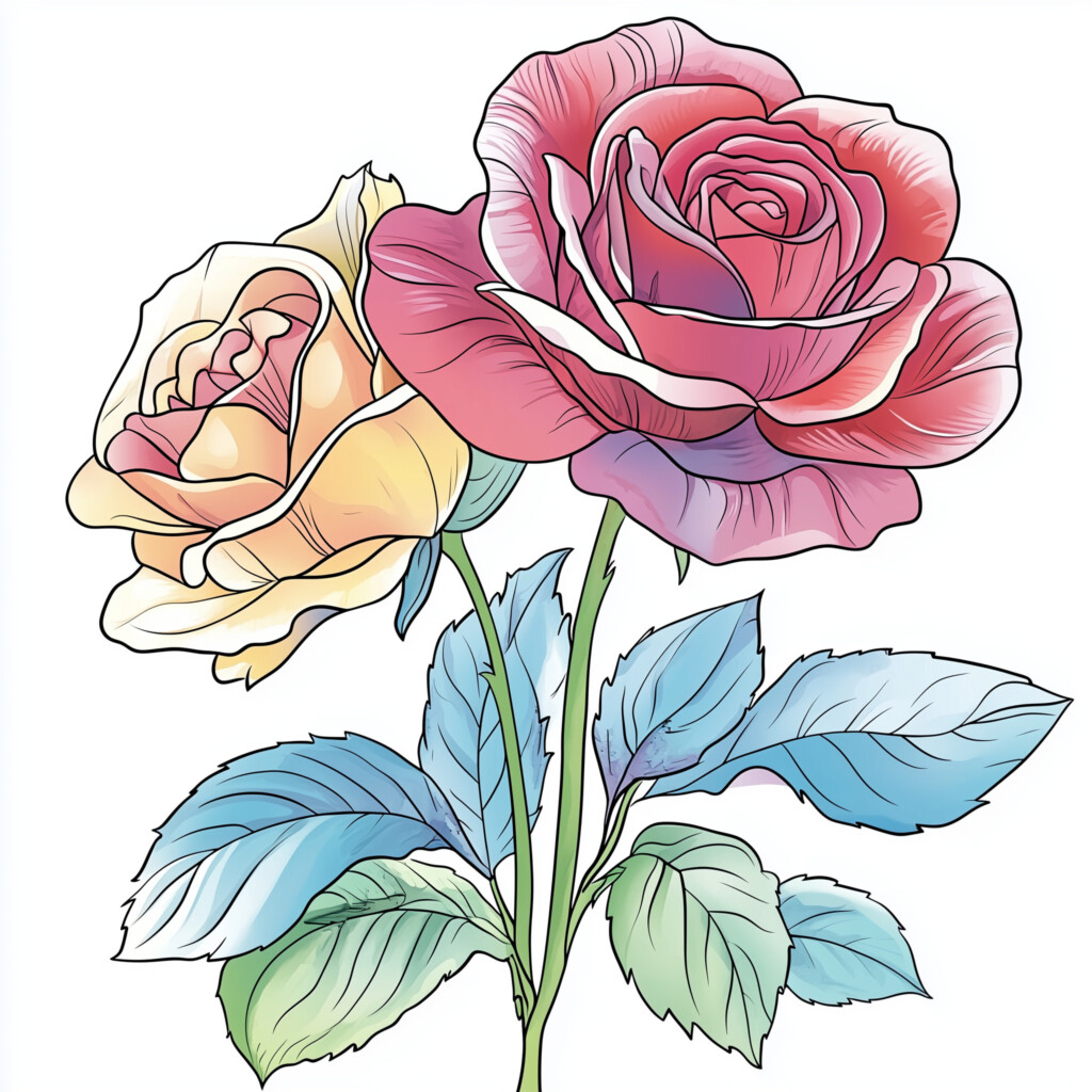 Color Sheets Of Roses | Coloring Pages Mimi Panda