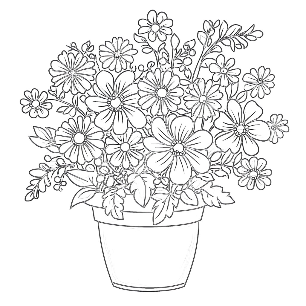 Coloring Page Flower Pot | Coloring Pages Mimi Panda