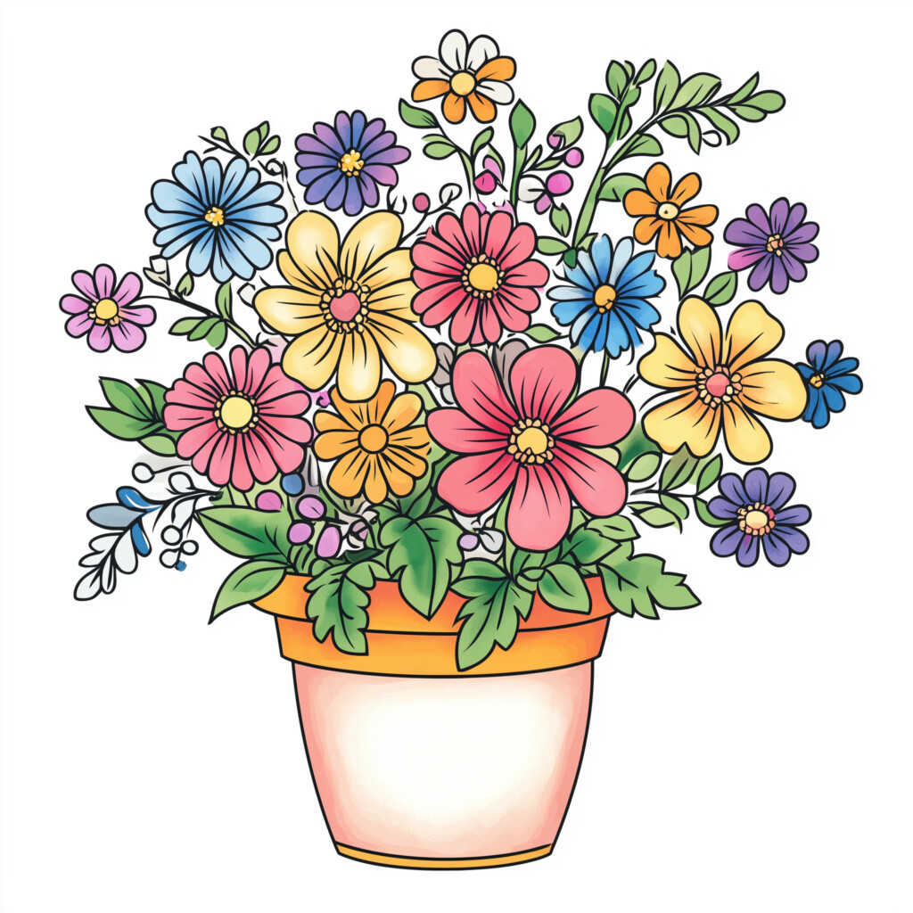 Coloring Page Flower Pot | Coloring Pages Mimi Panda