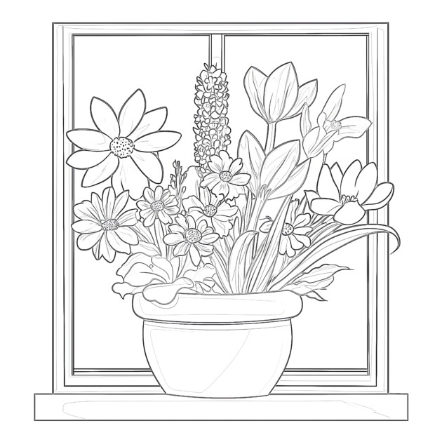 Coloring Page Spring Flowers | Coloring Pages Mimi Panda