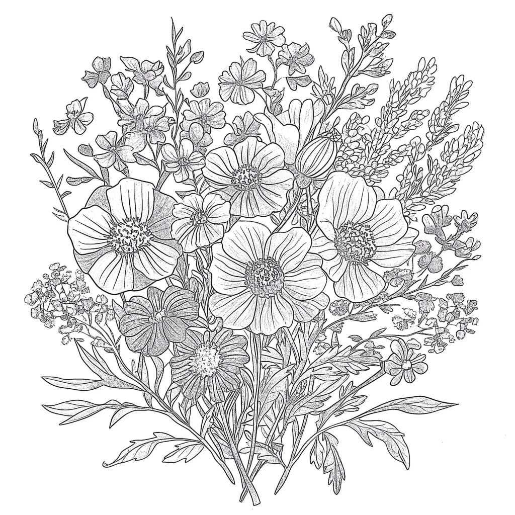 Coloring Pages Bouquet Of Flowers | Coloring Pages Mimi Panda