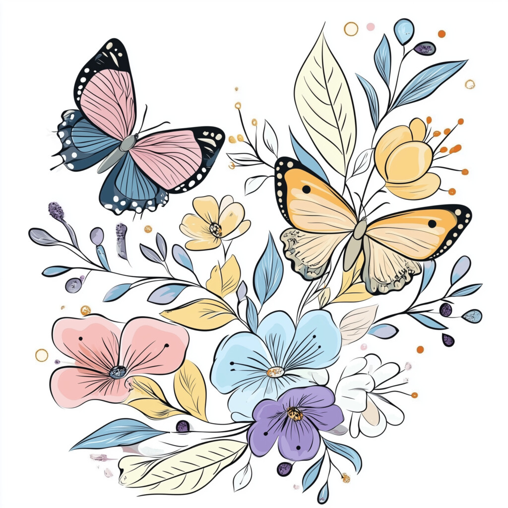 Coloring Pages Flowers Butterflies | Coloring Pages Mimi Panda