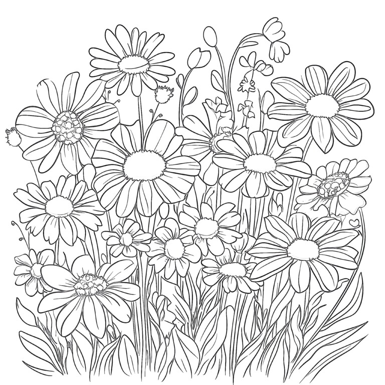 Coloring Pages Of Daisies | Coloring Pages Mimi Panda