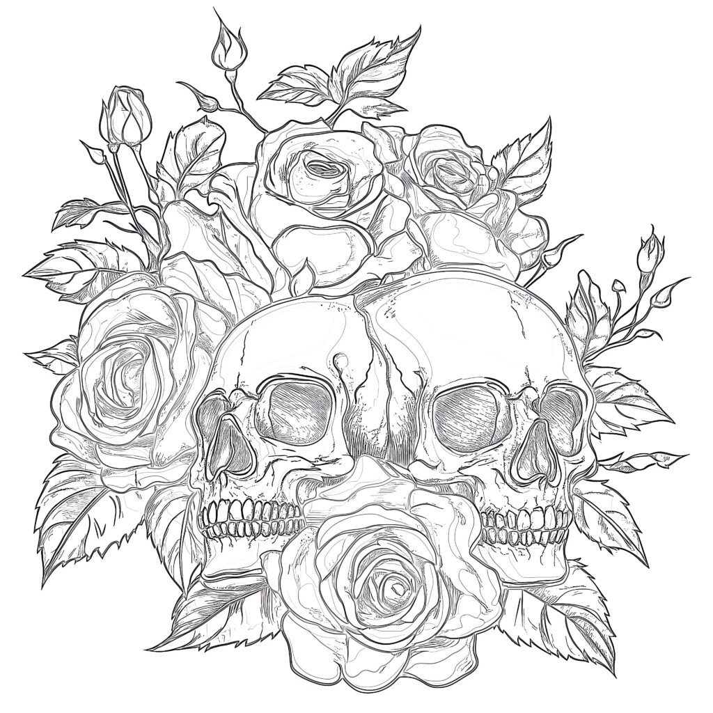 Coloring Pages Of Skulls And Roses | Coloring Pages Mimi Panda