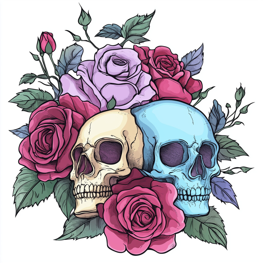 Coloring Pages Of Skulls And Roses | Coloring Pages Mimi Panda