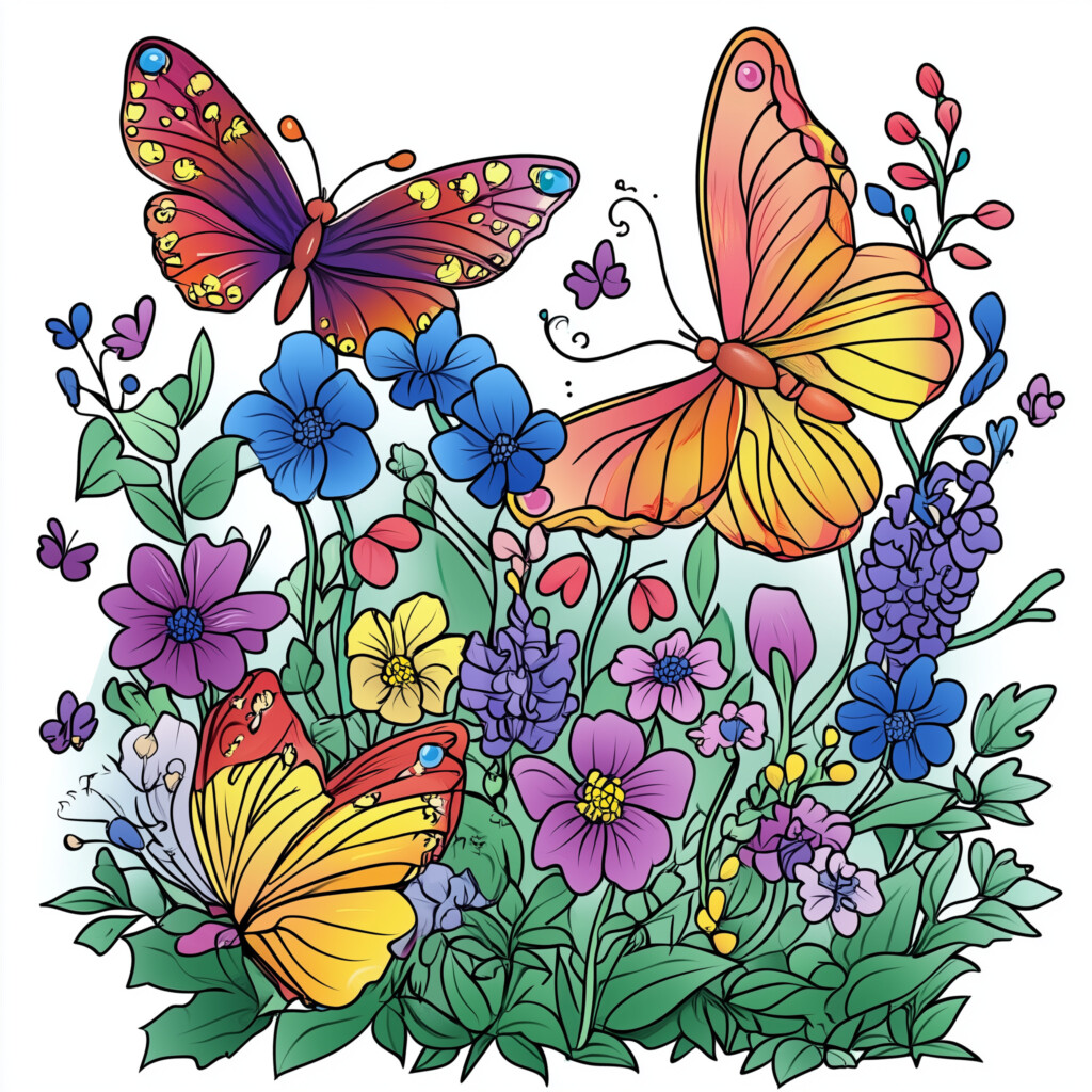Coloring Pictures Of Butterflies And Flowers | Coloring Pages Mimi Panda