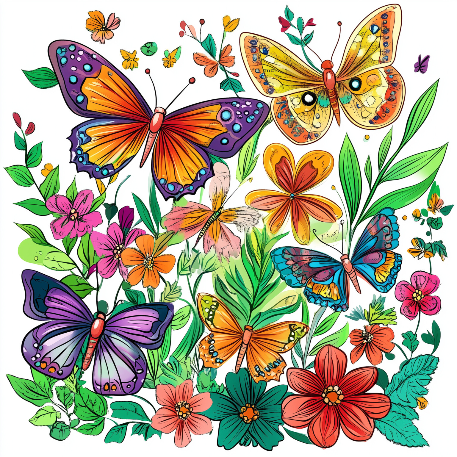 Coloring Pictures Of Flowers And Butterflies | Coloring Pages Mimi Panda