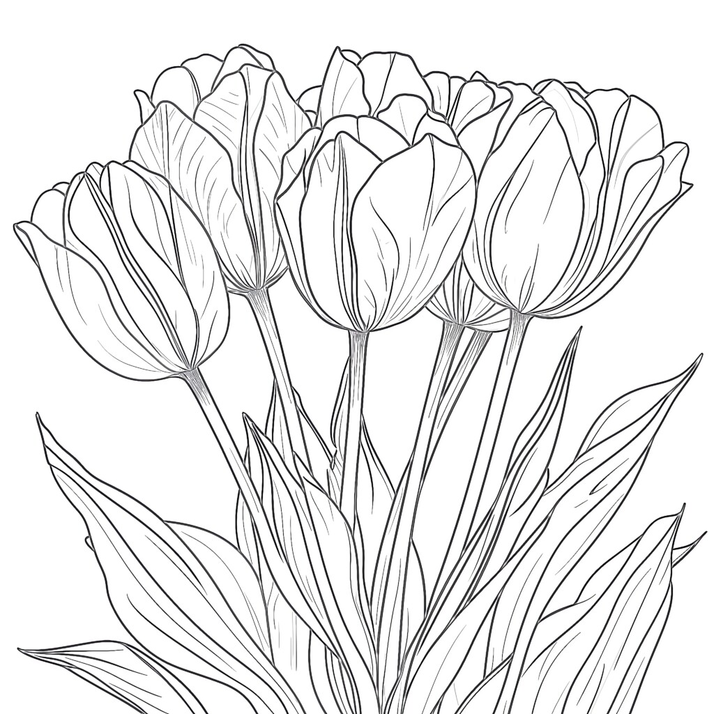 Coloring Pictures Of Tulips Coloring Page | Coloring Pages Mimi Panda