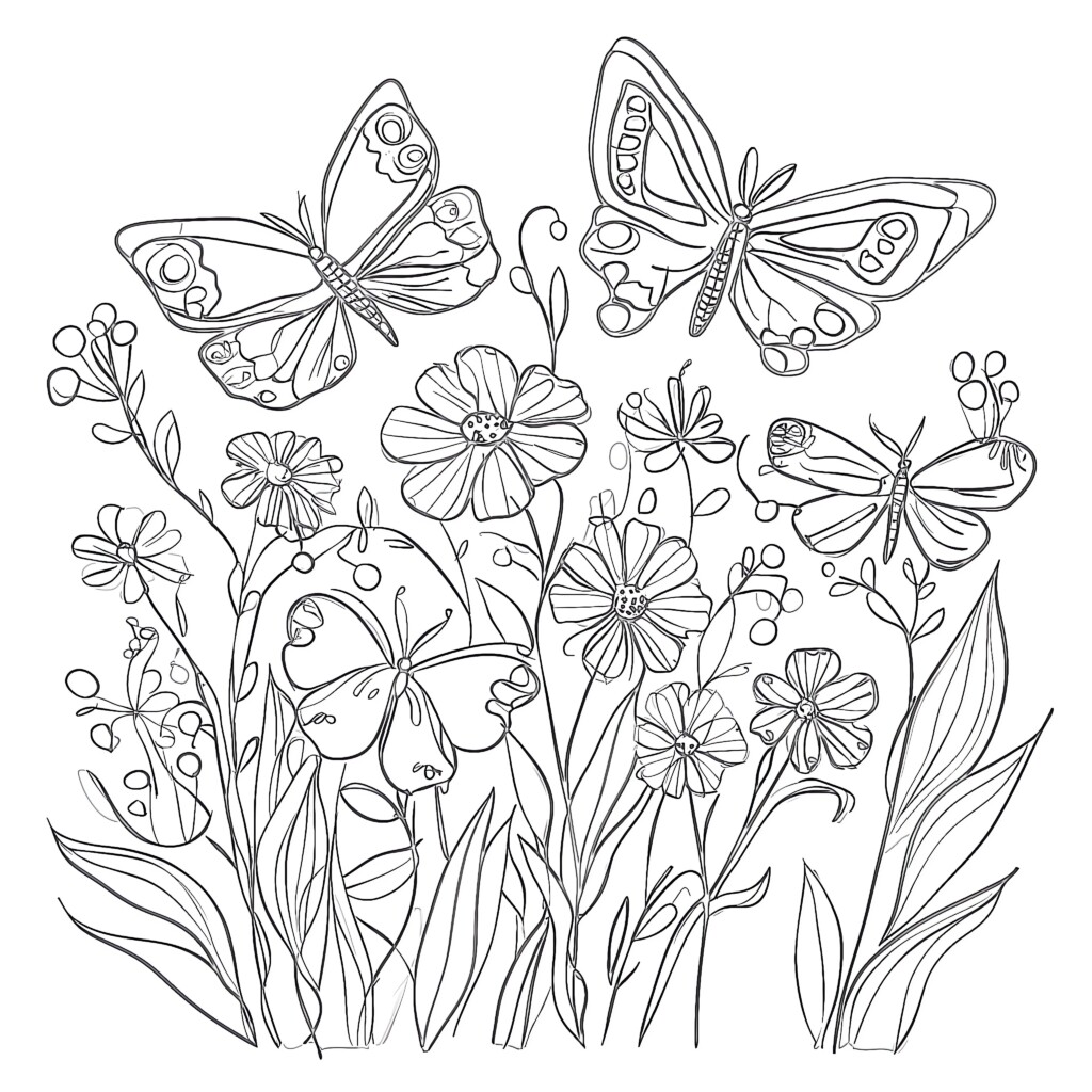 Colouring Pictures Of Flowers And Butterflies | Coloring Pages Mimi Panda