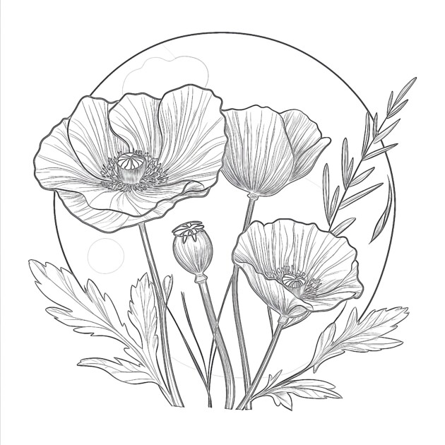 Colouring Poppies Coloring Page | Coloring Pages Mimi Panda