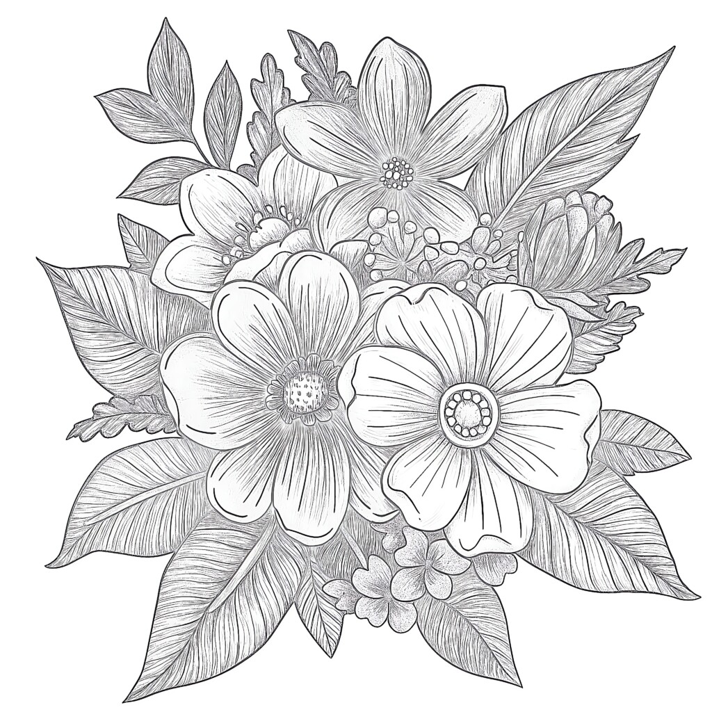 Printable Flower Bouquet Coloring Pages | Coloring Pages Mimi Panda