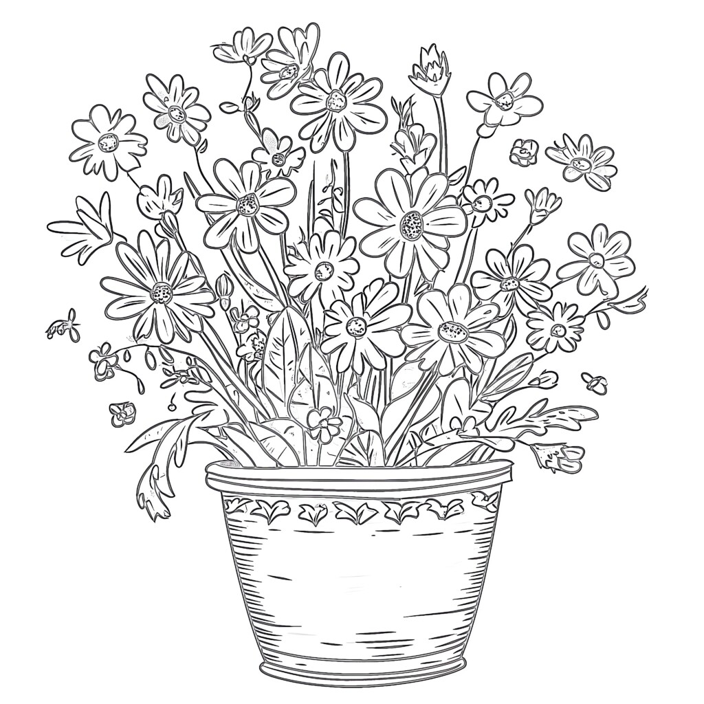 Flower In A Pot Coloring Page | Coloring Pages Mimi Panda