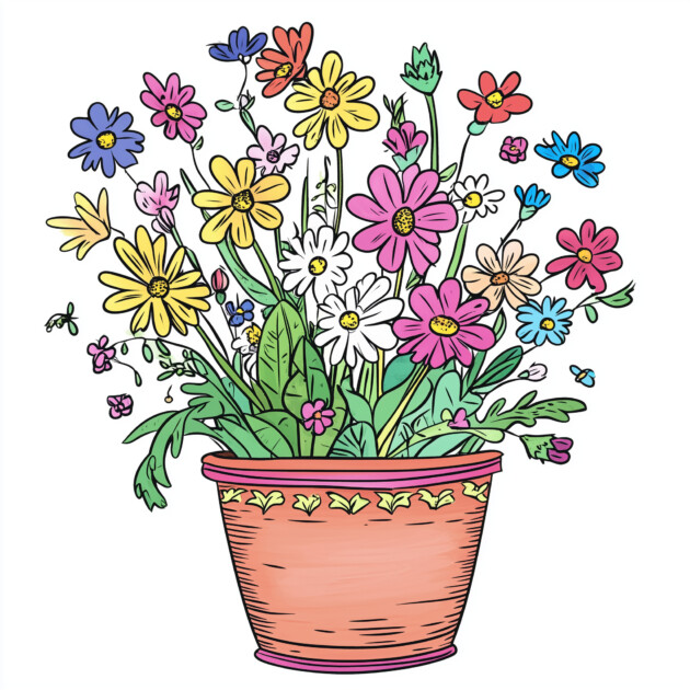 Flower In A Pot Coloring Page | Coloring Pages Mimi Panda