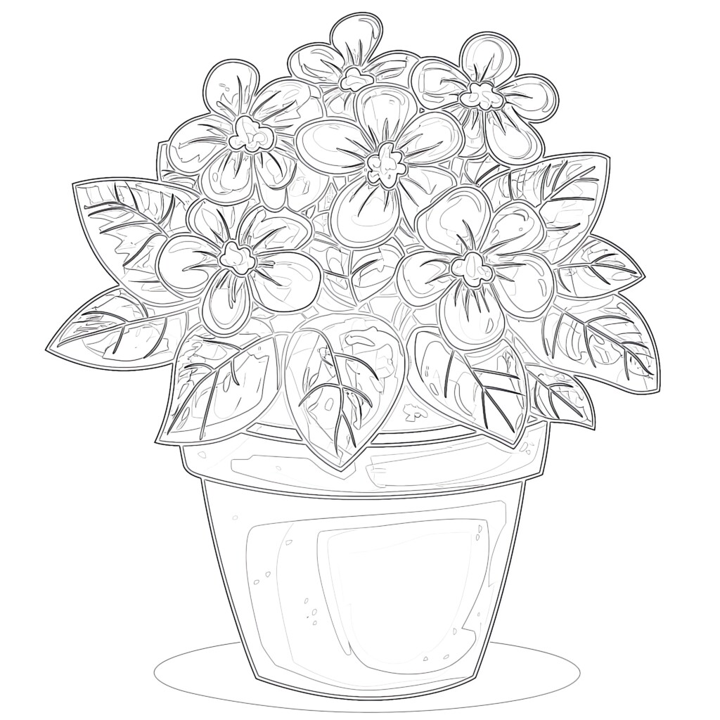 Flower In Pot Coloring Page | Coloring Pages Mimi Panda