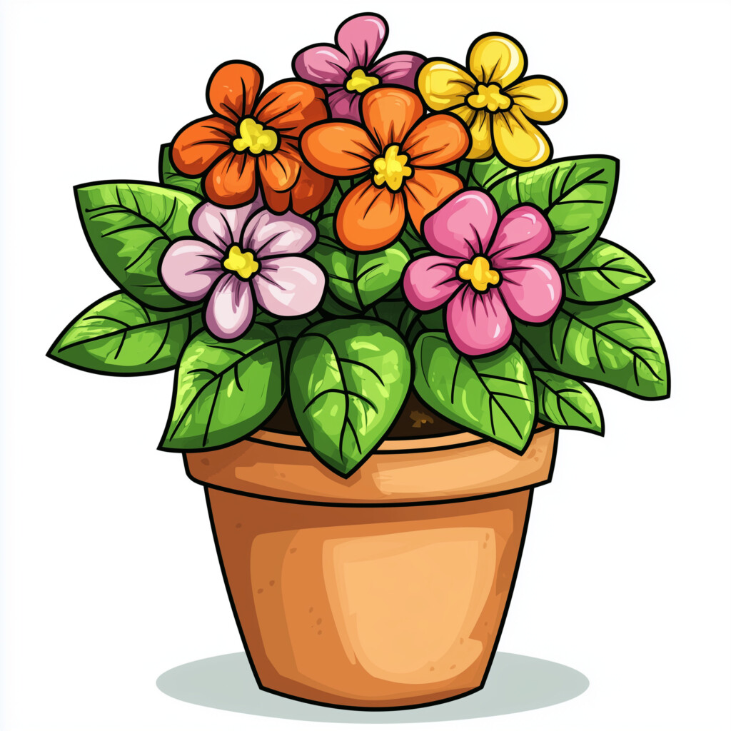Flower In Pot Coloring Page | Coloring Pages Mimi Panda